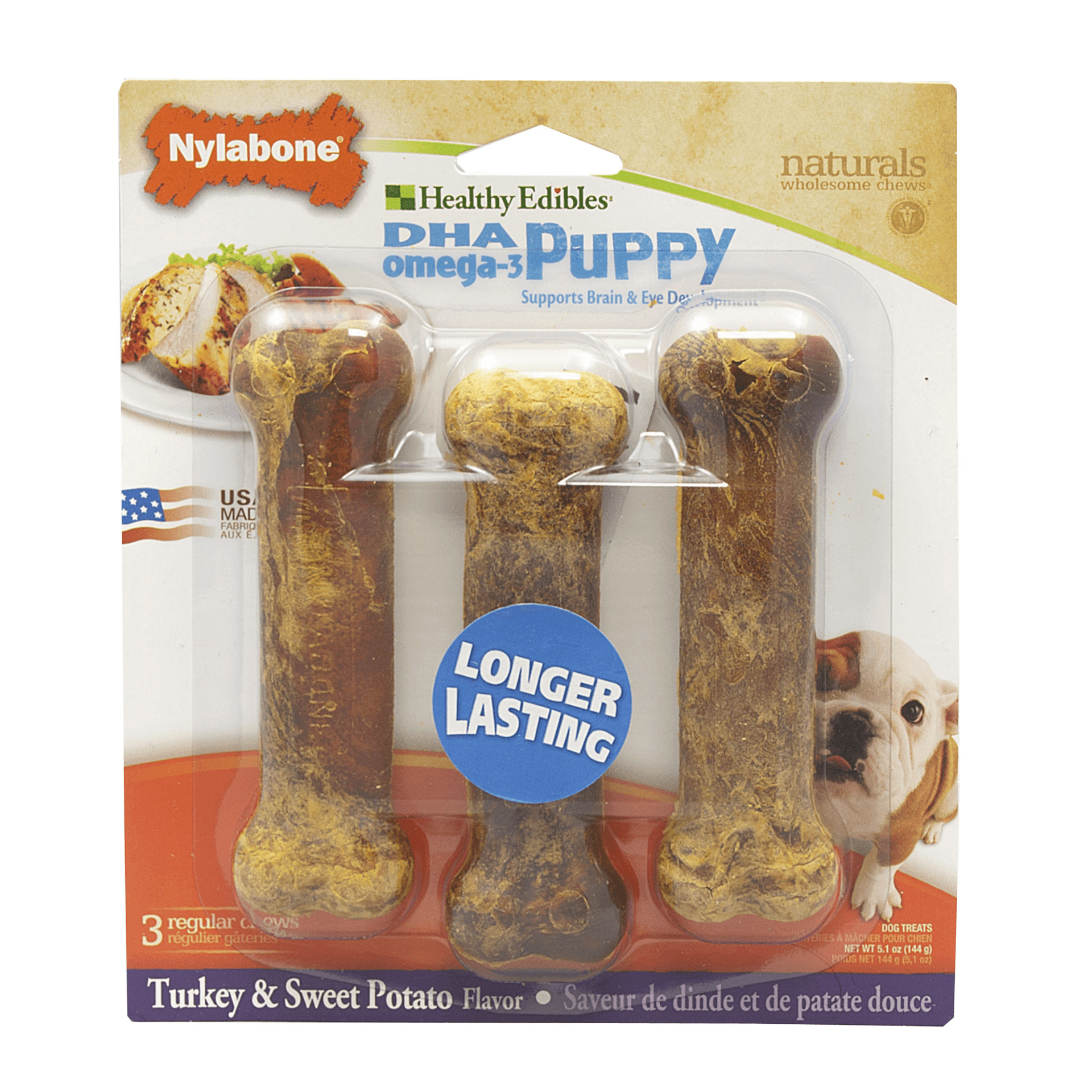 Nylabone Healthy Edibles Puppy Sweet Potato & Turkey 3 count Blister C ...